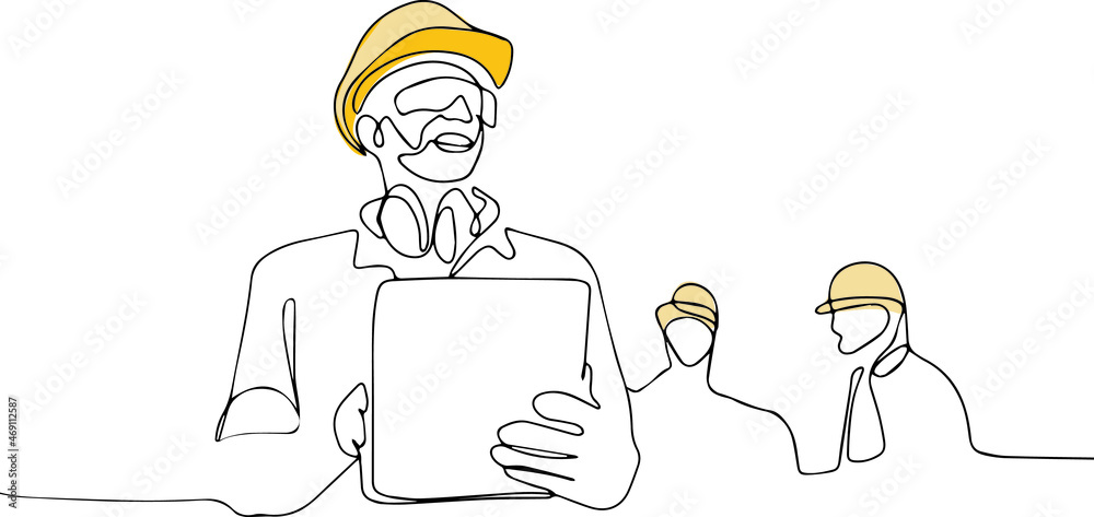 Continuous one line drawing of Industry maintenance engineer woman ...