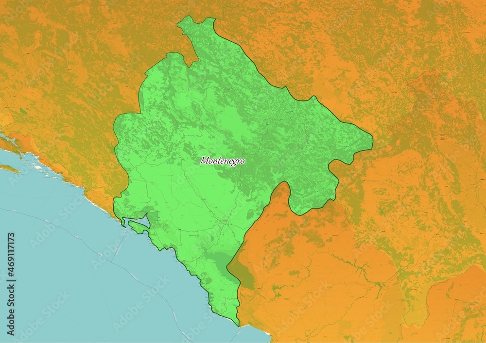 Montenegro map showing country highlighted in green color with rest of ...
