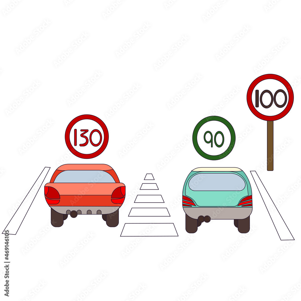 Overspeed of cars on white isolated background, vector automobile does ...