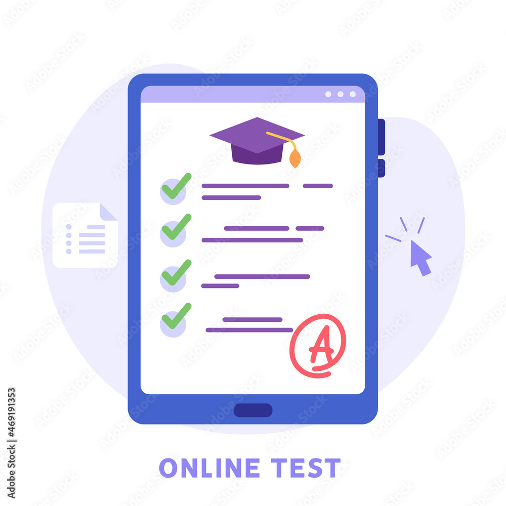 Phone with university exam remotely and temporarily. Student writing ...