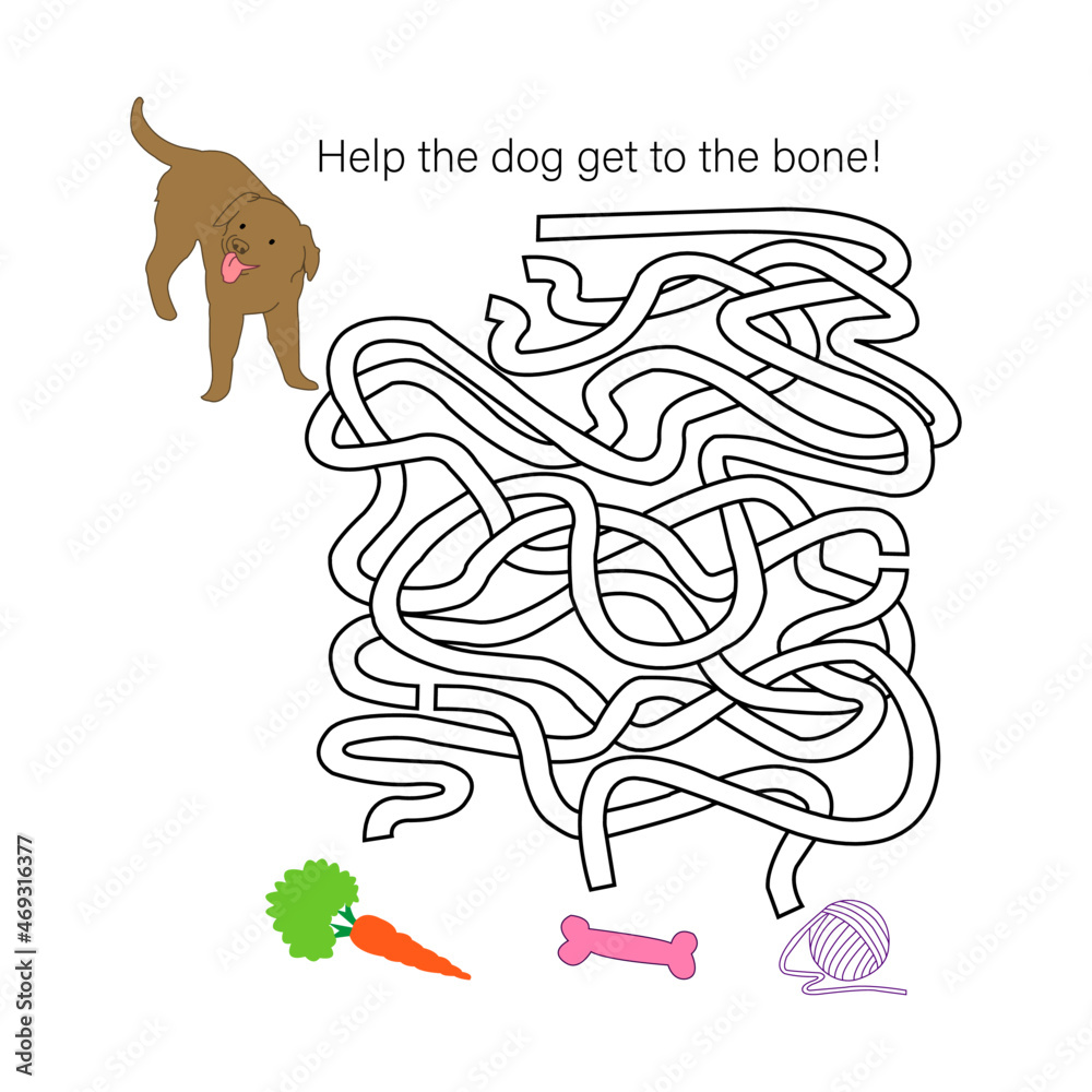 Maze game with dog. Cartoon labyrinth education puzzle. Find path for ...