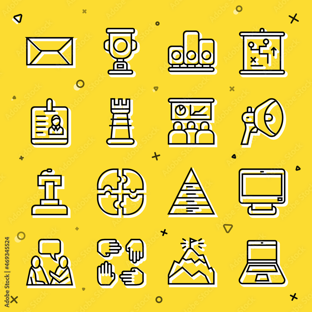Set line Laptop, Computer monitor, Megaphone, Ranking star, Business ...