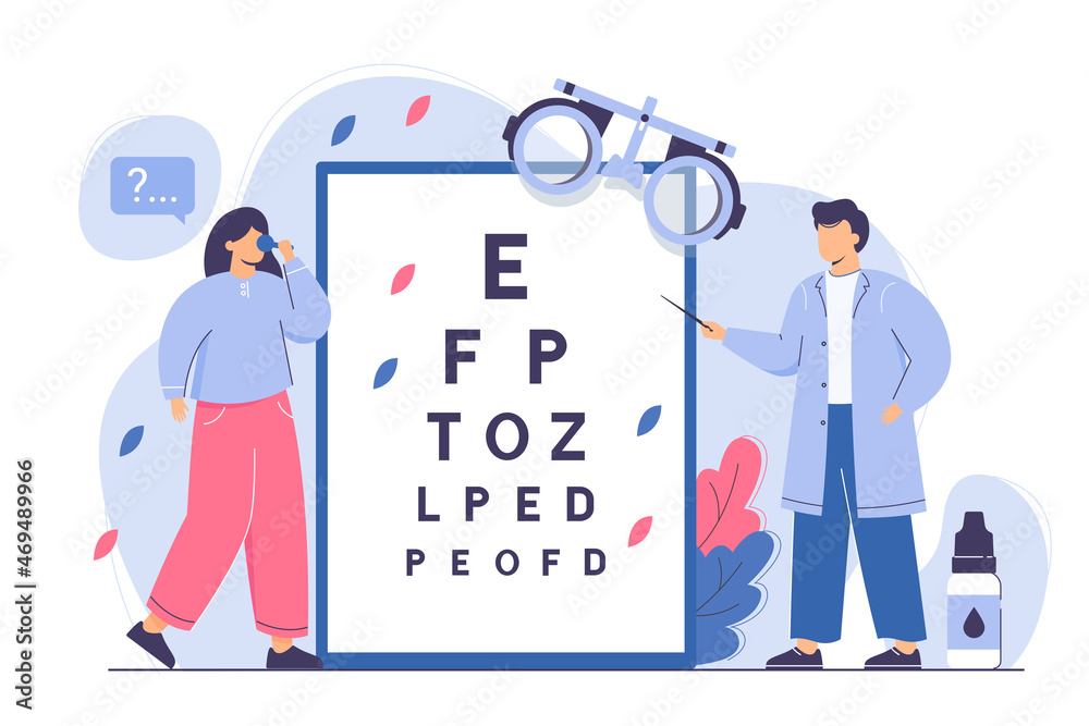Flat oculist with pointer measure visual acuity of patient ...