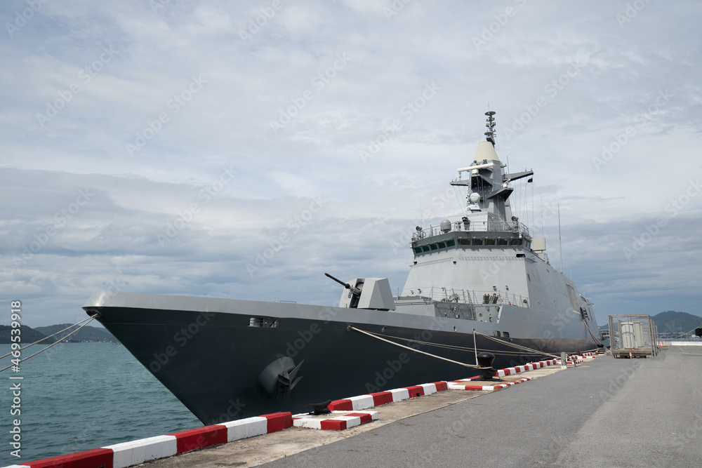 Modern warship Frigate ships equipped with modern naval weapons Stock ...