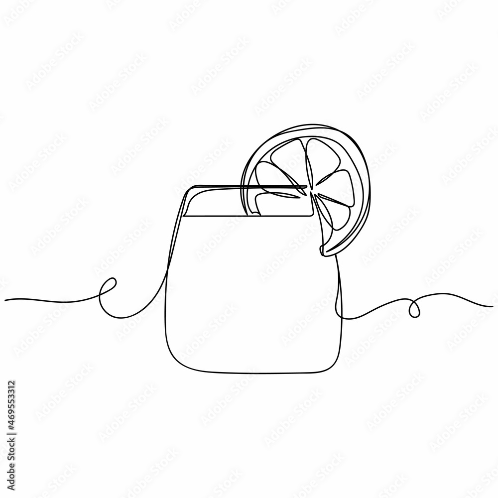 Vector continuous one single line drawing icon of cocktail gin tonic ...