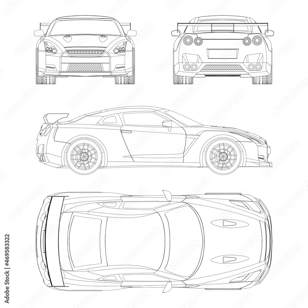 Coupe sport car vector template. Sport car blueprint. Car on white ...