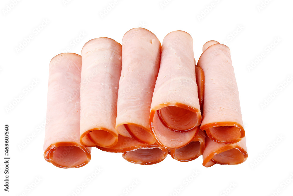 sliced cold smoked turkey breast isolated on white background Stock ...