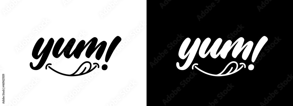 Yum. Yummy handwritten word. Modern calligraphy. Calligraphic doodle ...
