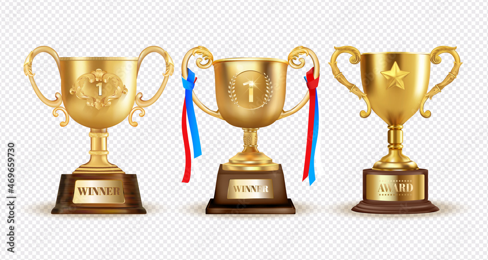 Winner award champion realistic golden trophy set. Stock Vector | Adobe ...