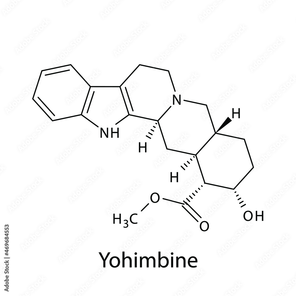 Yohimbine molecular structure, flat skeletal chemical formula. Alpha ...