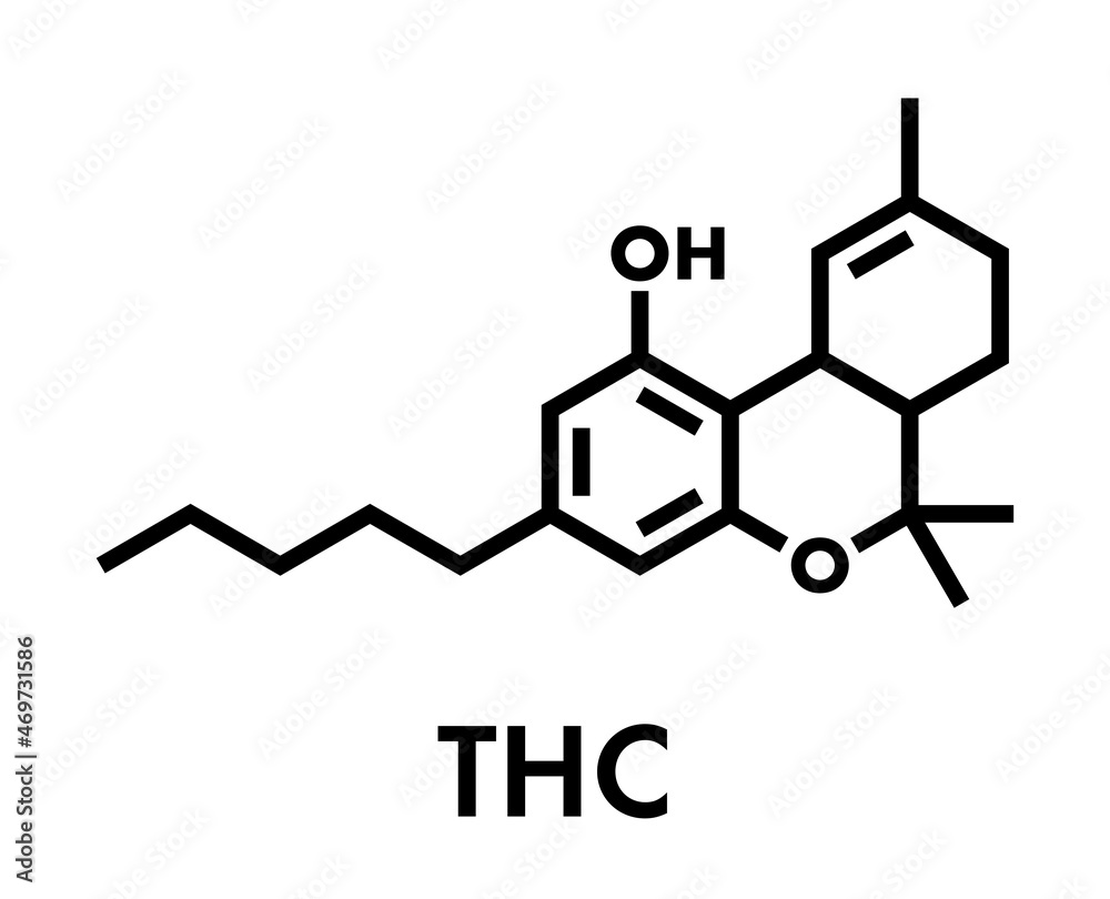 THC (delta-9-tetrahydrocannabinol, dronabinol) cannabis drug molecule ...