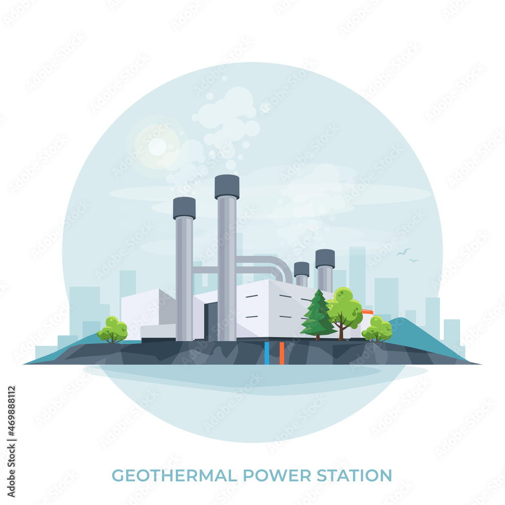 Geothermal clean power plant station building factory. Renewable ...
