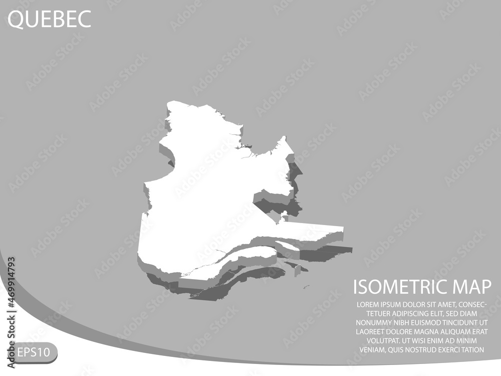 White isometric map of Quebec elements gray background for concept map ...