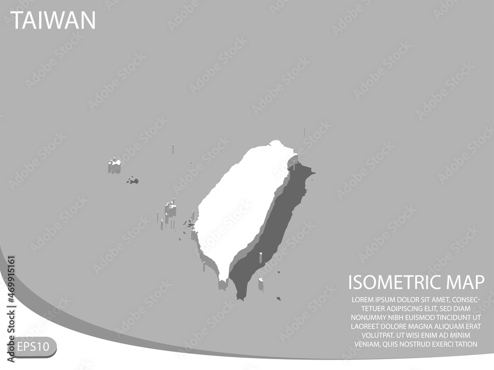 White isometric map of Taiwan elements gray background for concept map ...