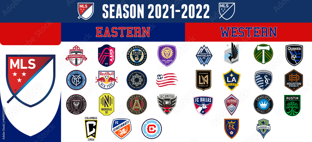 MLS Western and Eastern Soccer Conference Division Team Logos. Vector ...