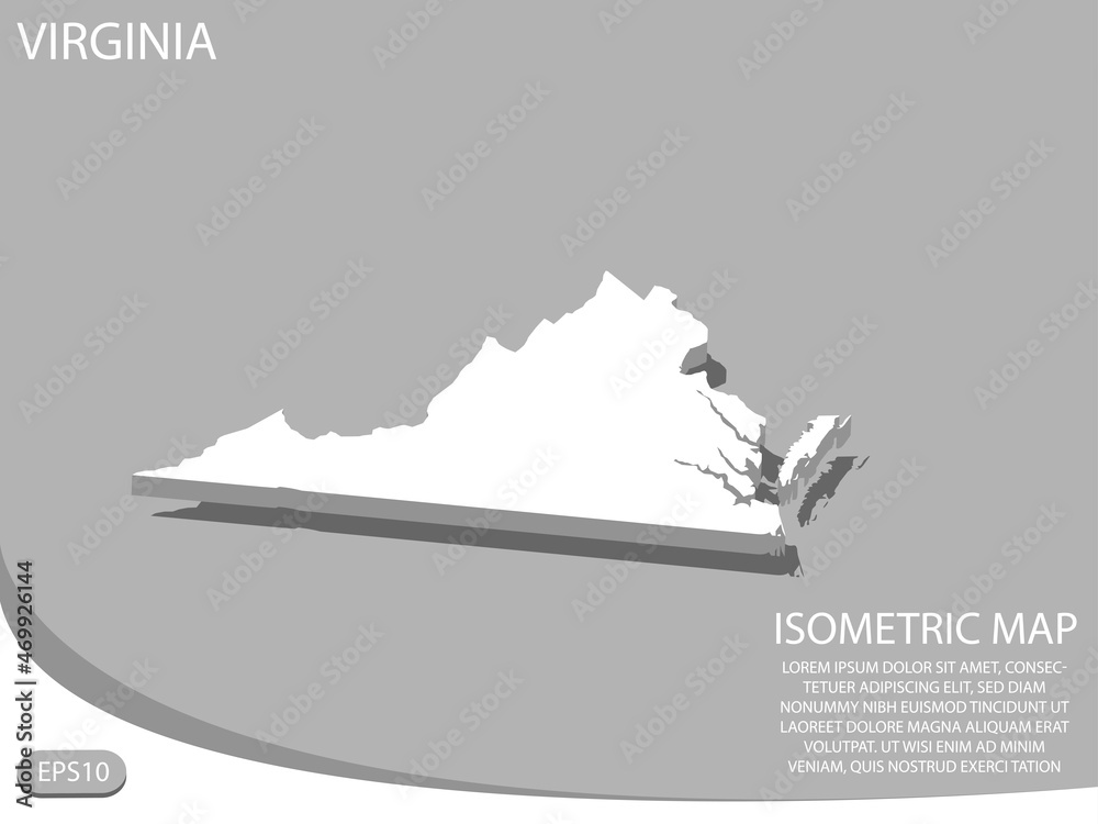 white isometric map of Virginia elements gray background for concept ...