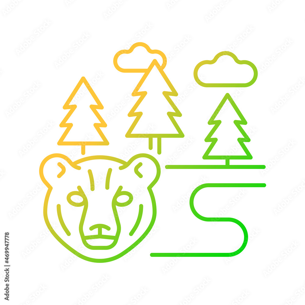Boreal forest gradient linear vector icon. Taiga. Forest with evergreen ...