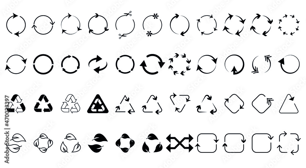 Biodegradable, compostable, and recyclable icon set. Recycling icons collection. Mega recycling ...