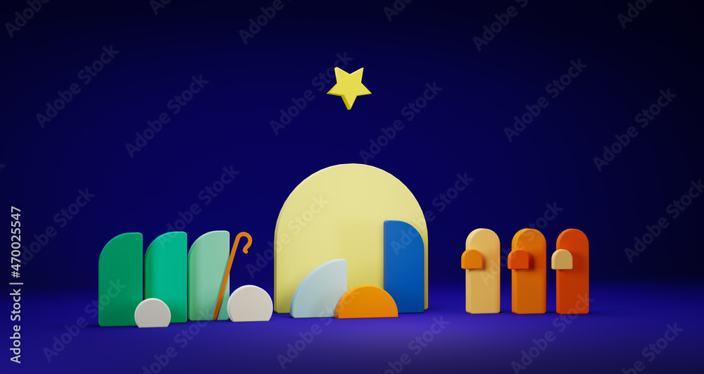 minimalist nativity scene 3D illustration shapes to represent the birth ...