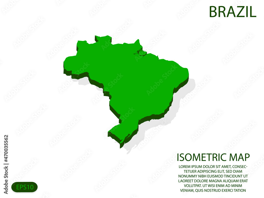 Green isometric map of Brazil elements white background for concept map ...
