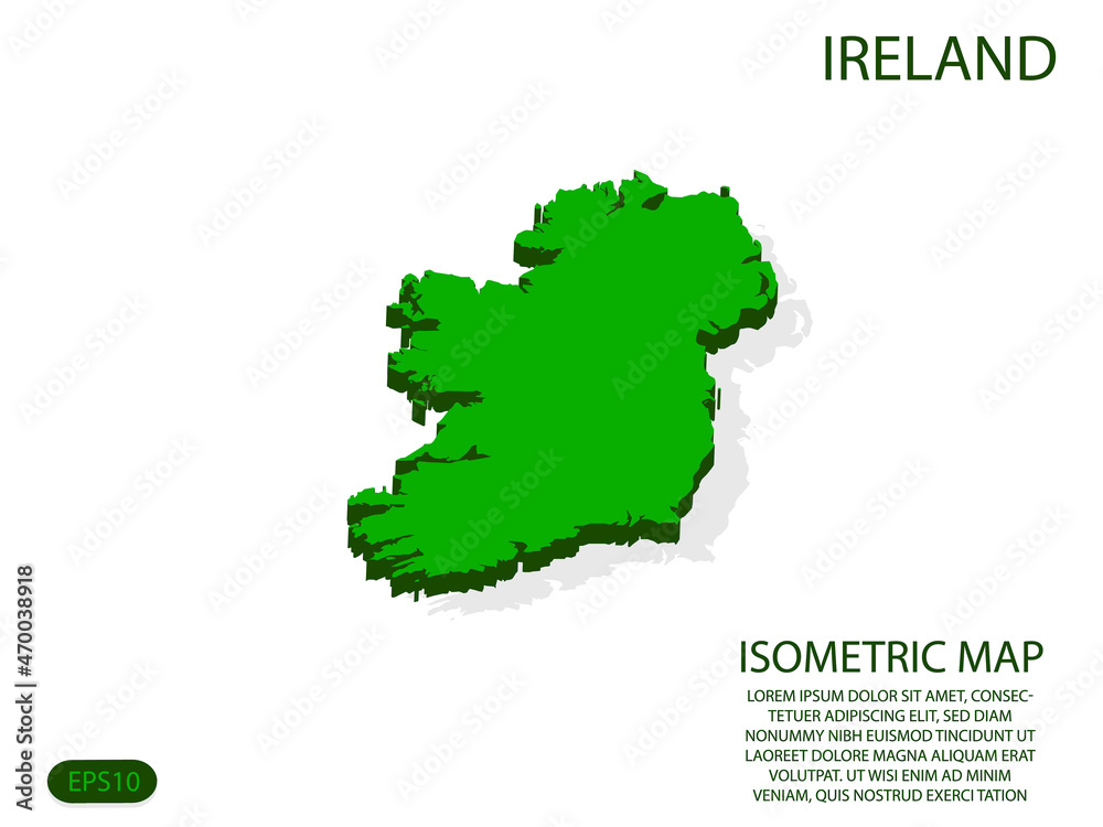 Green isometric map of Ireland elements white background for concept ...