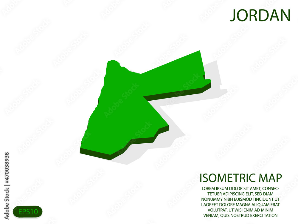 Green isometric map of Jordan elements white background for concept map ...
