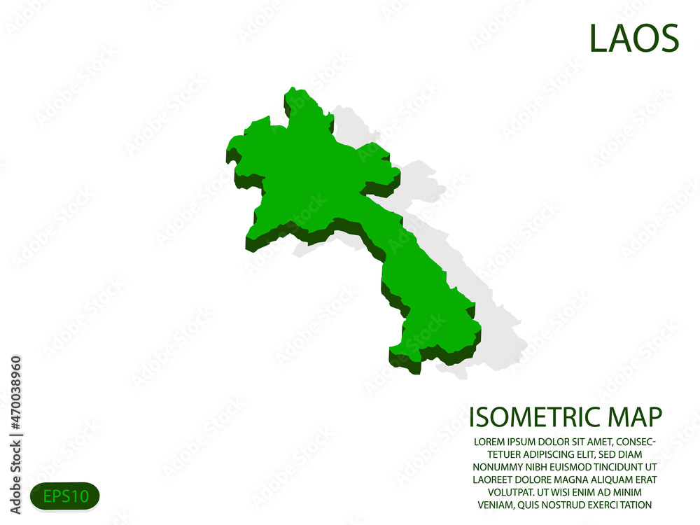 Green isometric map of Laos elements white background for concept map ...