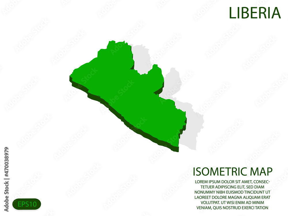 Green isometric map of Liberia elements white background for concept ...