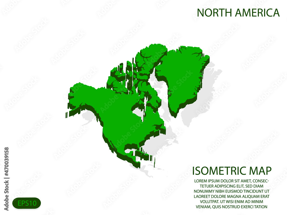 Green isometric map of North America elements white background for ...