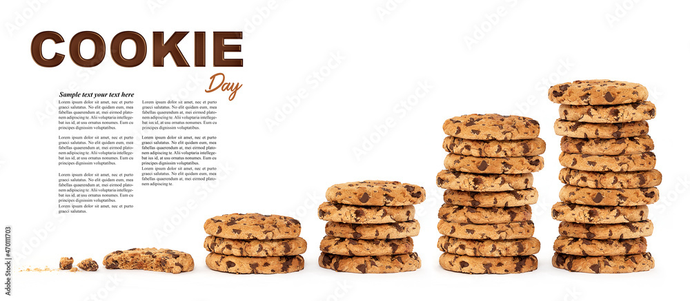 National Cookie Day banner template design with multiple stacks of cookies and text above with ...