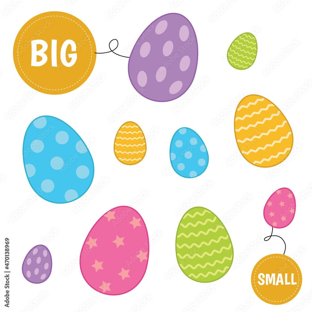 Sorting game big and small eggs. Preschool worksheet activity ...