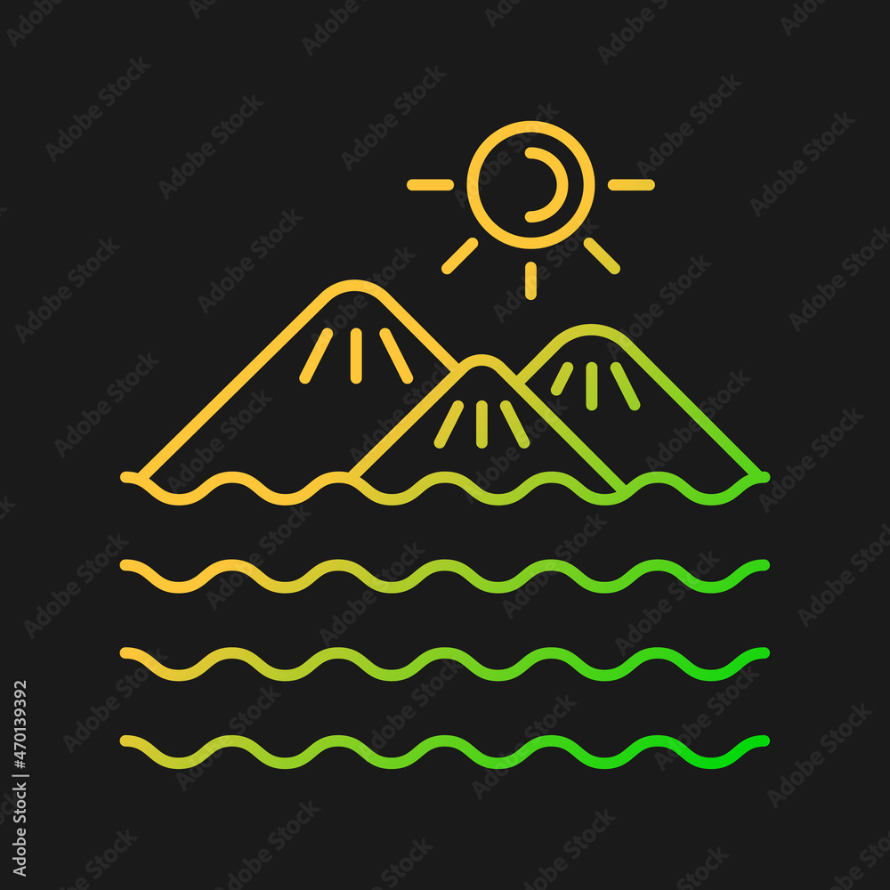Island gradient vector icon for dark theme. Land surrounded by water ...