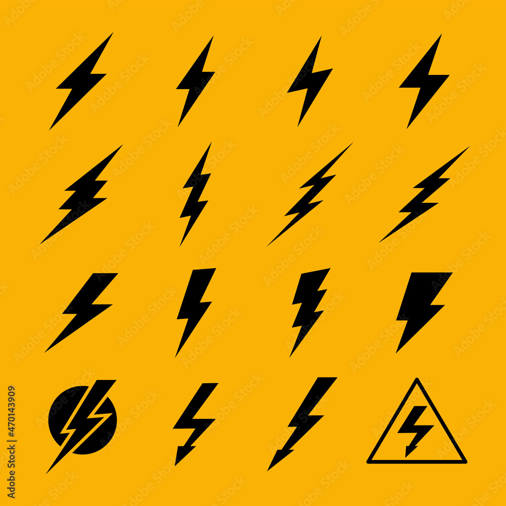 Lightning signs set. Lightning icons, lightning symbols or flash ...