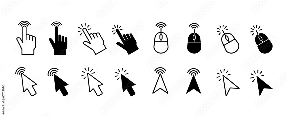 Vetor Mouse click cursor icon set. Hand finger and arrow cursor pointer ...
