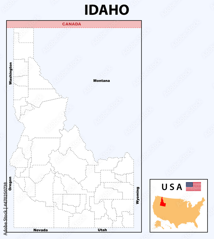 Idaho Map. Political map of Idaho with boundaries in Outline. Stock ...