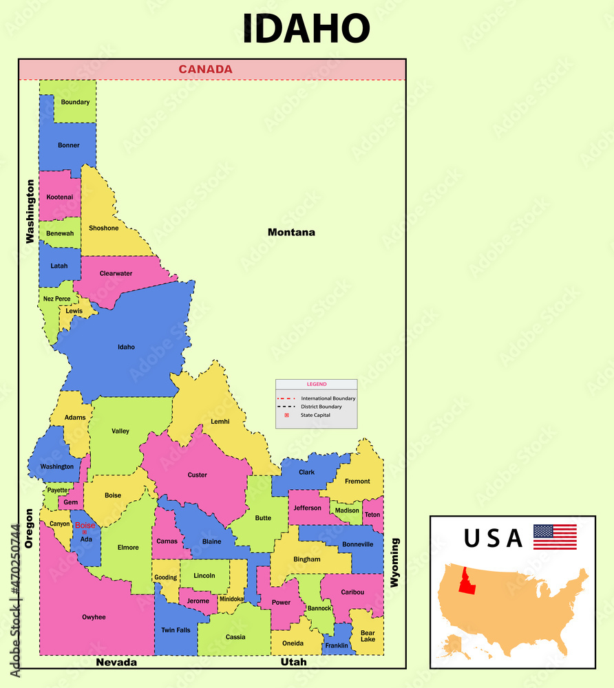 Idaho Map. State and district map of Idaho. Political map of Idaho with ...
