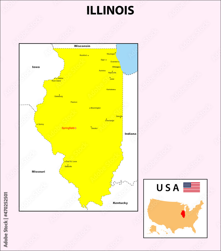 Illinois Map. State and district map of Illinois. Administrative and ...