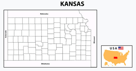 Fototapeta mapa świata dla dzieci Kansas Map. Political map of Kansas ...