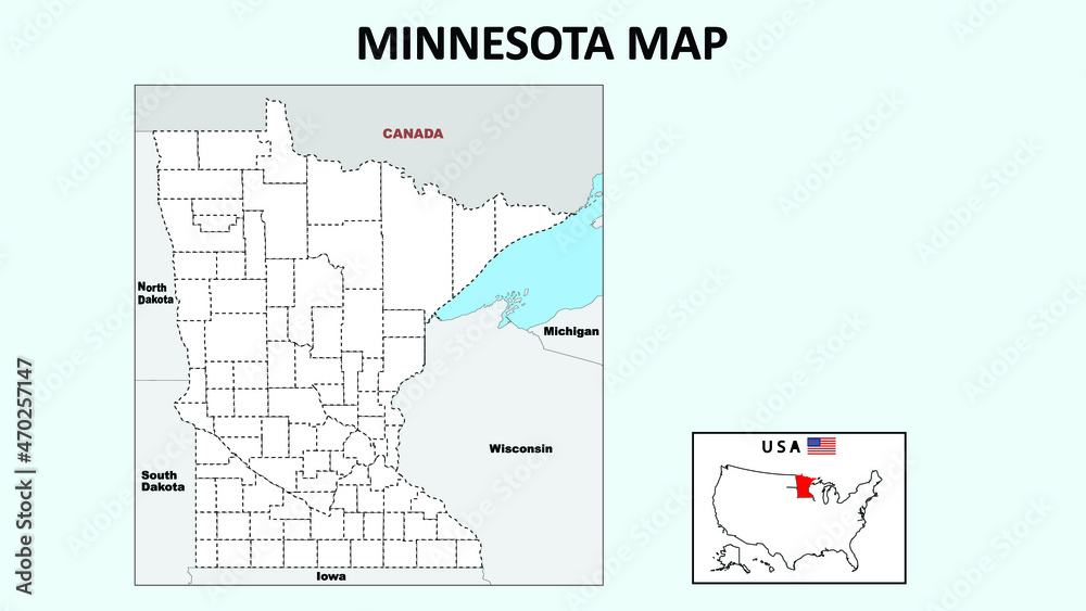 Minnesota Map. Political map of Minnesota with boundaries in Outline ...