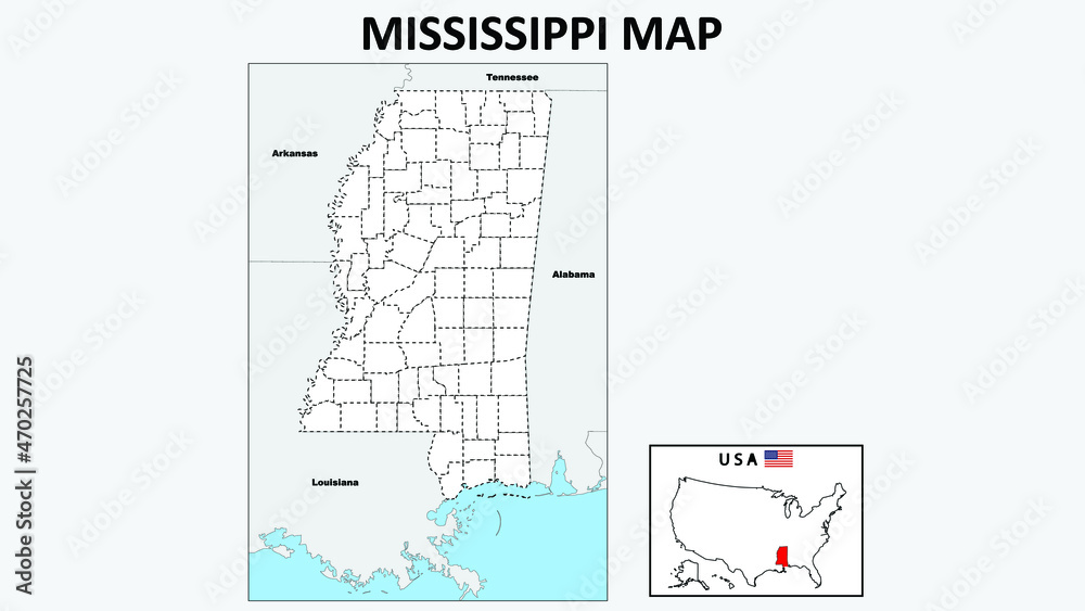 Mississippi Map. Political map of Mississippi with boundaries in ...