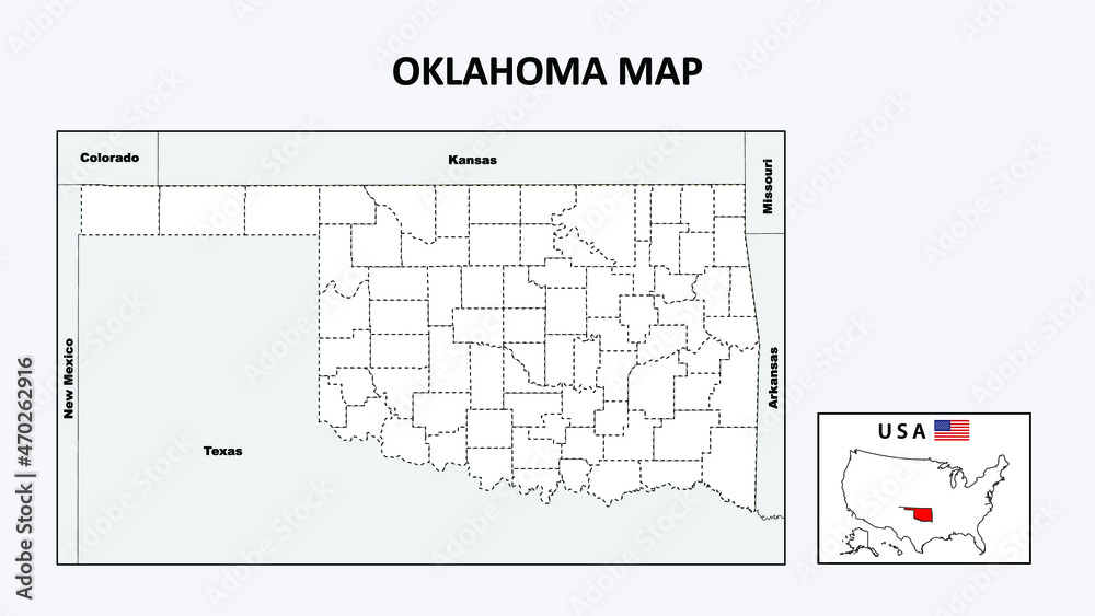Oklahoma Map. Political map of Oklahoma with boundaries in Outline ...