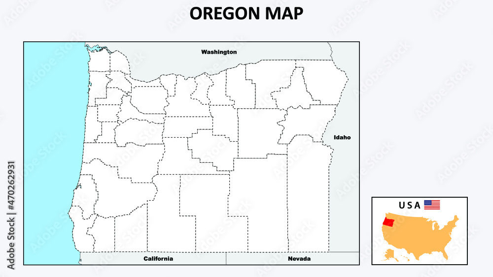 Oregon Map. Political map of Oregon with boundaries in Outline. Stock ...