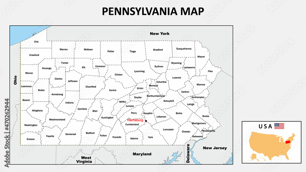 Pennsylvania Map. Political map of Pennsylvania with boundaries in ...