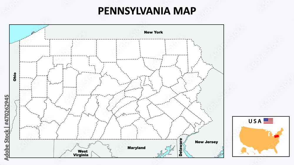 Pennsylvania Map. Political map of Pennsylvania with boundaries in ...