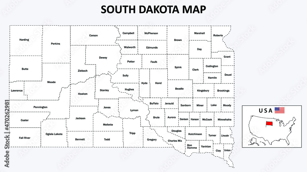 South Dakota Map. Political map of South Dakota with boundaries in ...