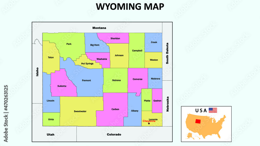 Wyoming Map. State and district map of Wyoming. Political map of ...