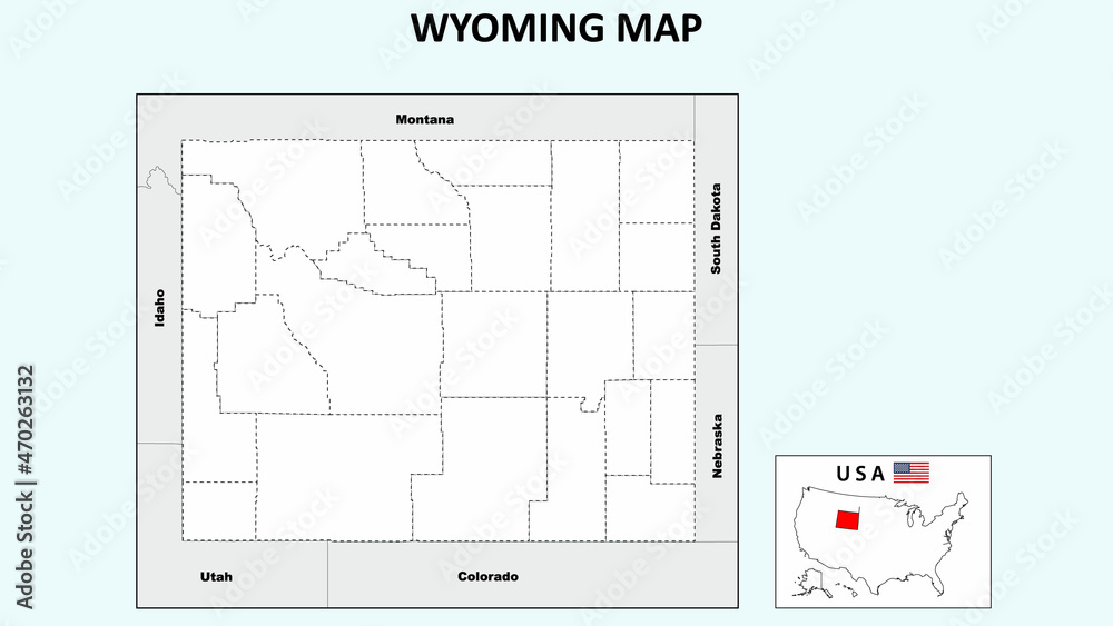 Wyoming Map. Political map of Wyoming with boundaries in Outline. Stock ...