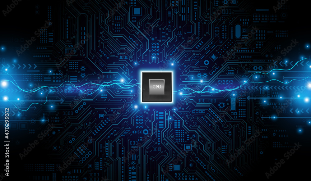 CPU Chip on Motherboard. Central Computer Processors CPU concept. Quantum computer, large data ...