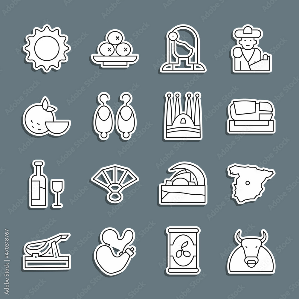 Set line Bull, Map of Spain, Stadium Mestalla, Spanish woman, Earrings ...