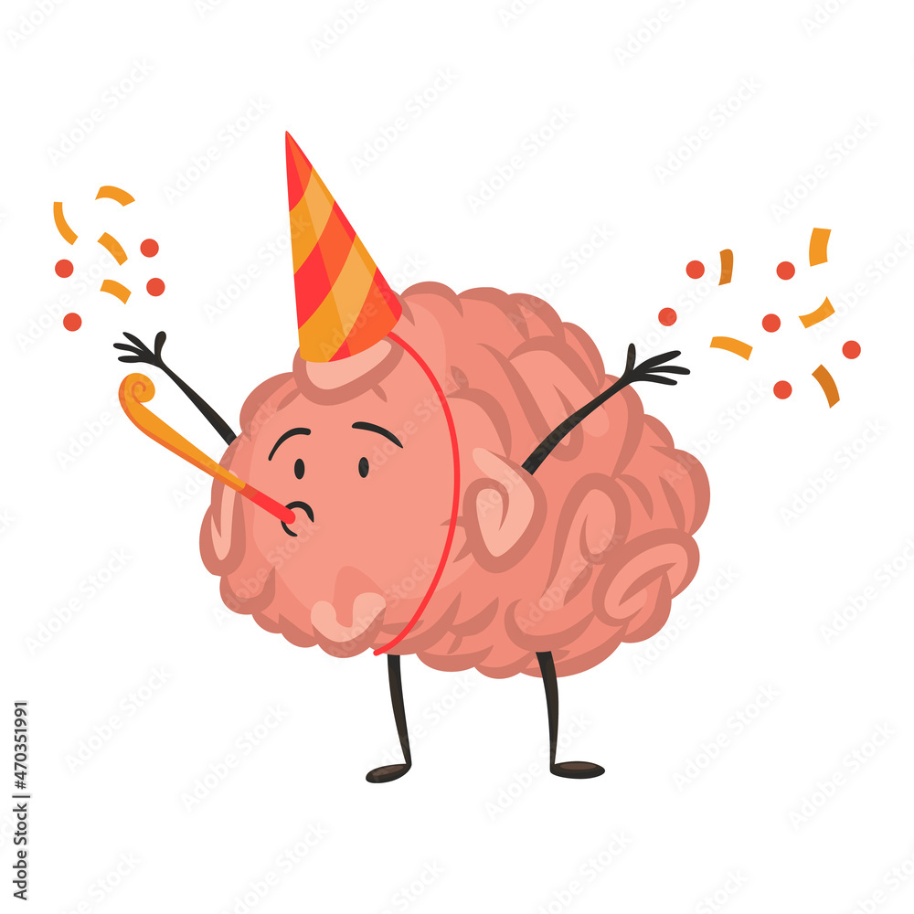 Brain character emotion. Intelligence emoji celebrates illustration ...